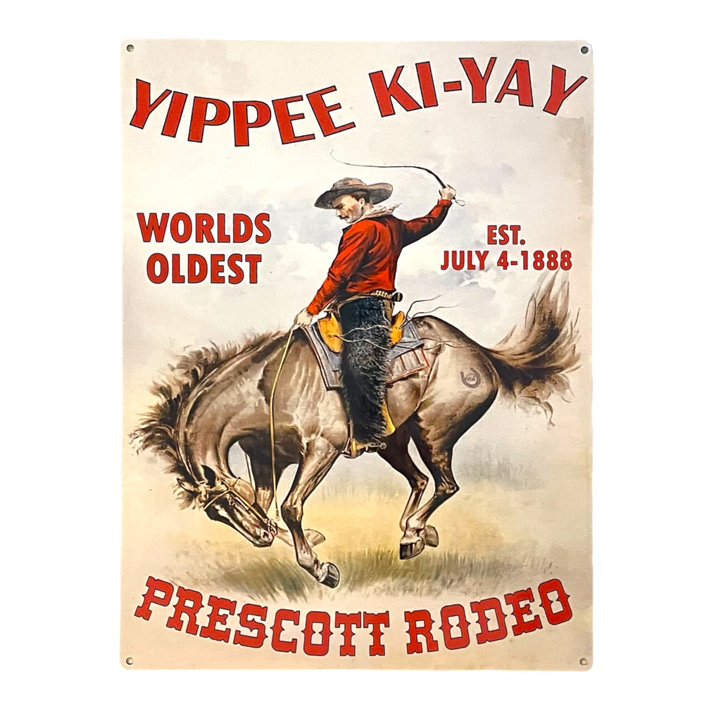 ‘Yipee Ki-Yay’ Bronc Rider Large Metal Sign – Drawnwest