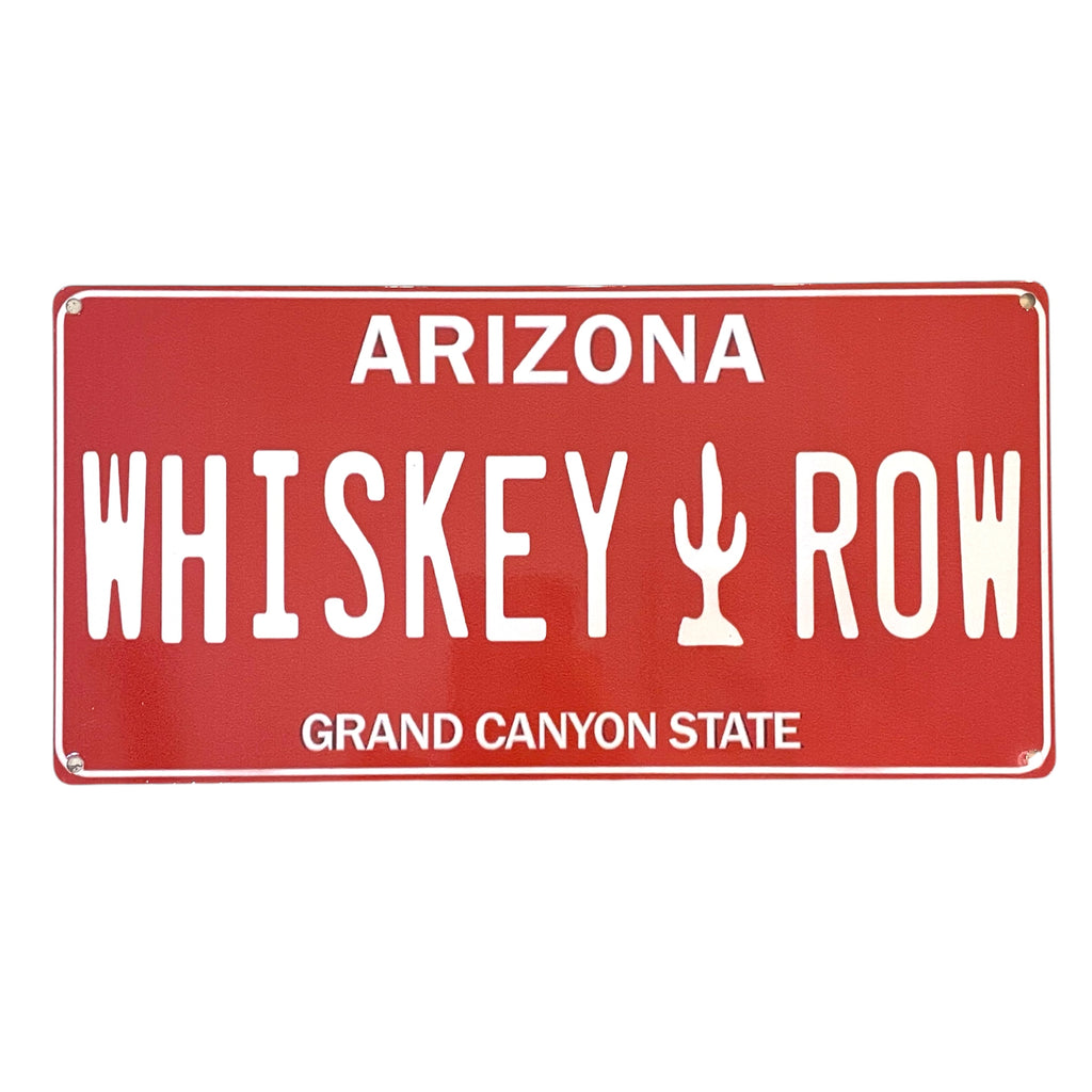 Red ‘Whiskey Row’ License Plate Style Metal Sign – Drawnwest