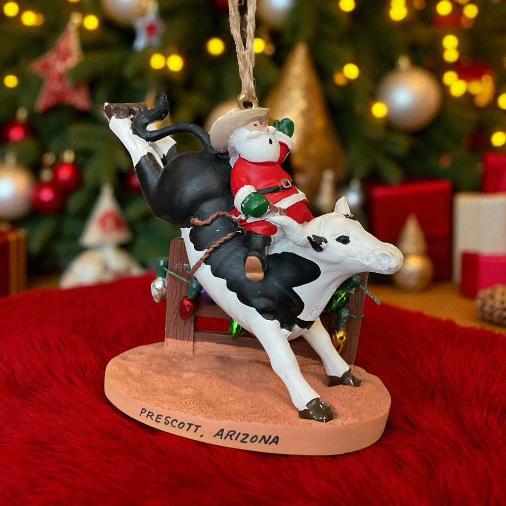 Prescott, Arizona Keepsake Ornament- Bull Riding Santa – Drawnwest