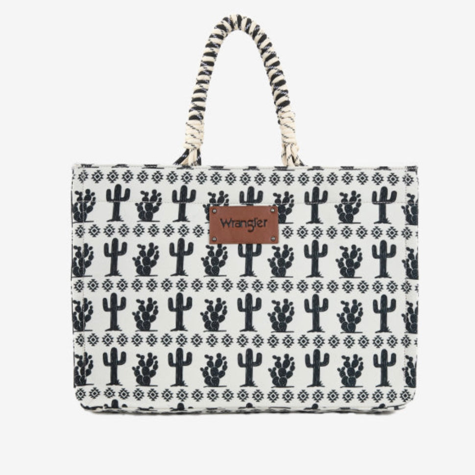 Wrangler Cactus Oversized Tote Bag Braided Handles Weekender Bag - Whi ...