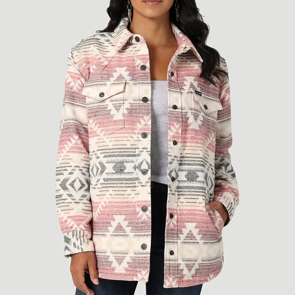 Women's Wrangler Southwestern Print Shacket in Dusk Rose – Drawnwest